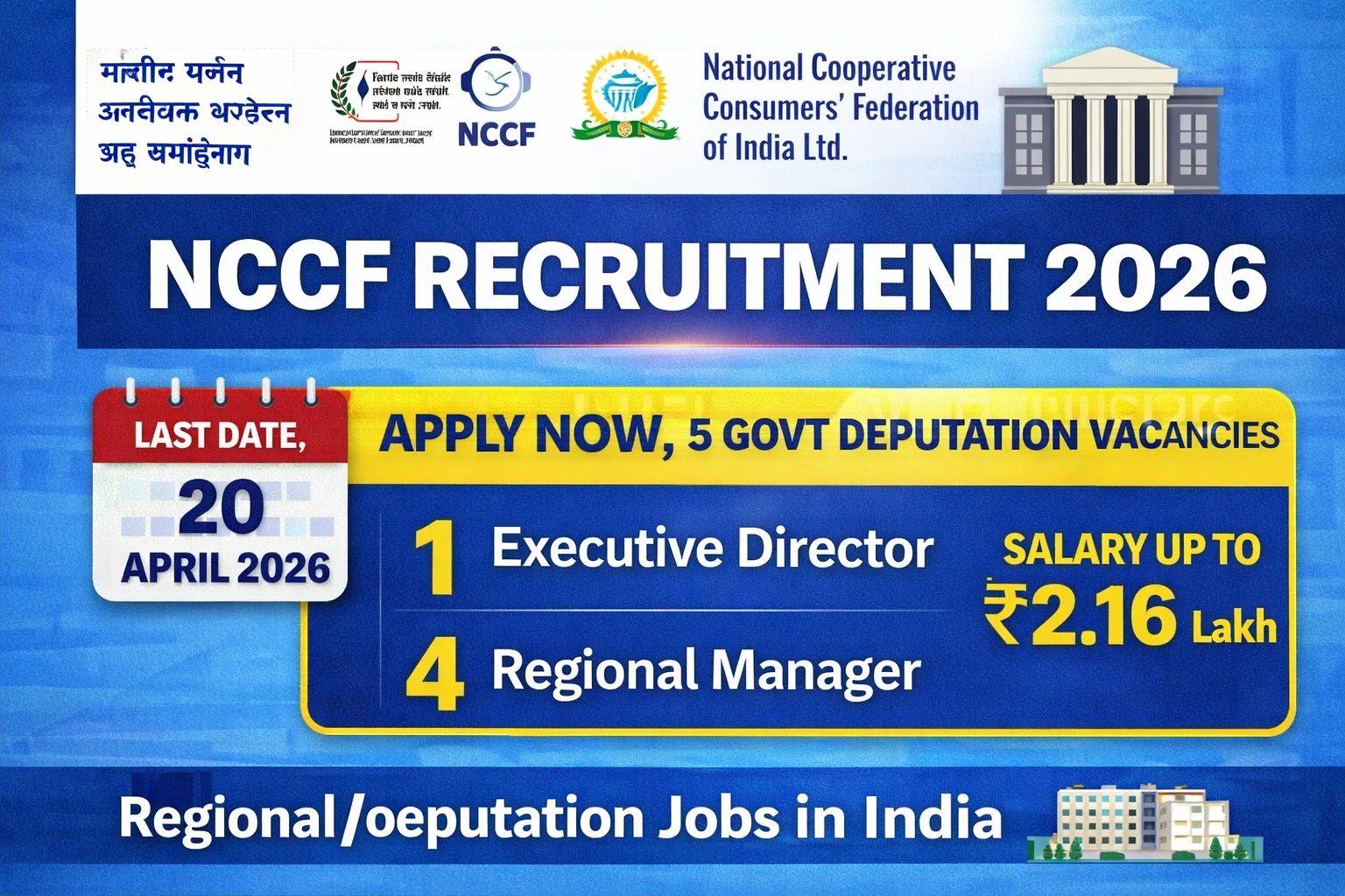 NCCF Recruitment 2026 - Apply Now, 5 Posts Salary ₹2L