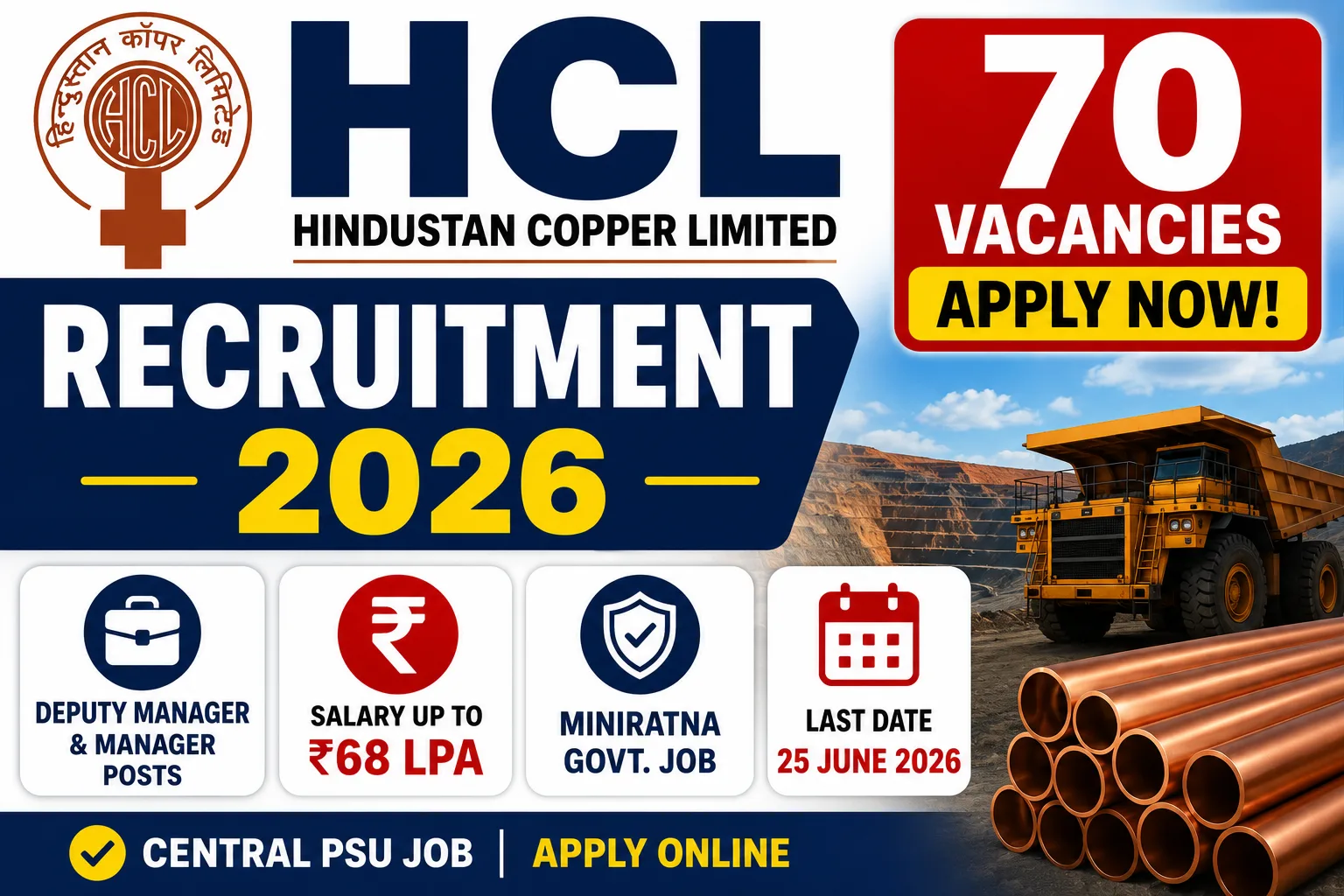 HCL Recruitment 2026 - Massive 70 Govt Jobs Apply Fast